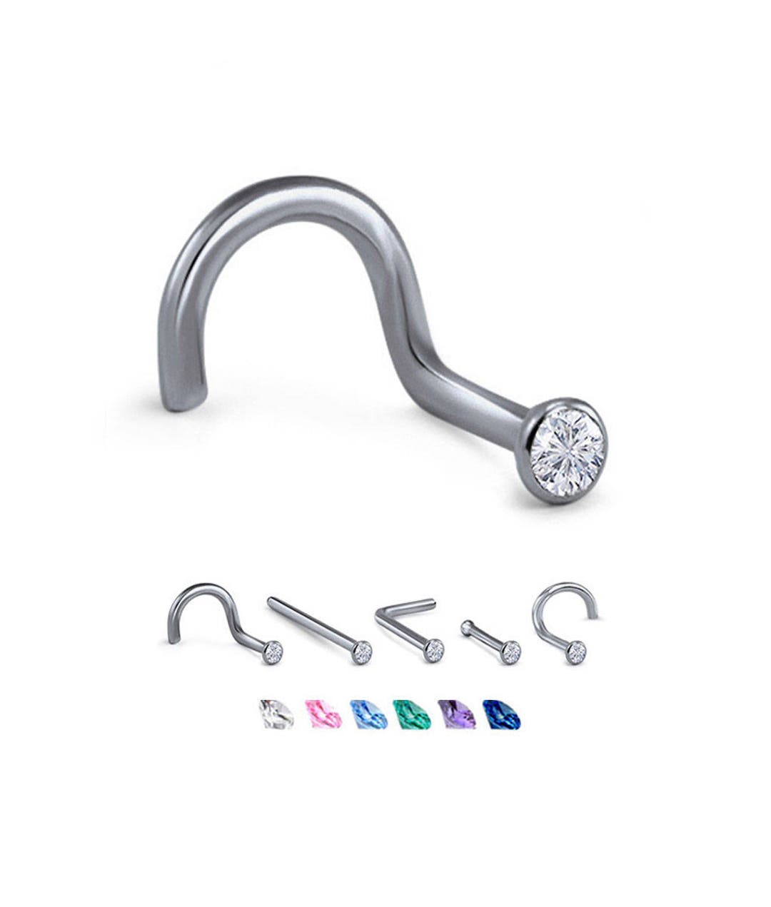Titanium Nose Ring, Stud, Screw or L Bend, 2mm Round Bezel. Choose Your ...