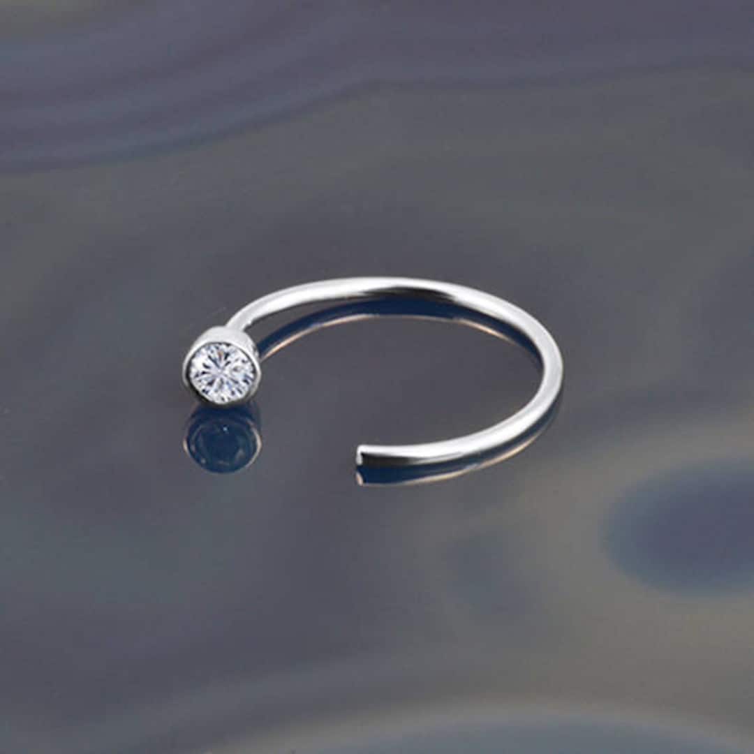 14K Solid White Gold Nose Jewerly, Open Nose Hoop, Half Hoop, Nose Ring ...