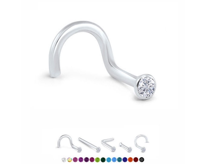 925 Sterling Silver Nose Stud Nostril Screw Ring 2mm Clear CZ - Etsy