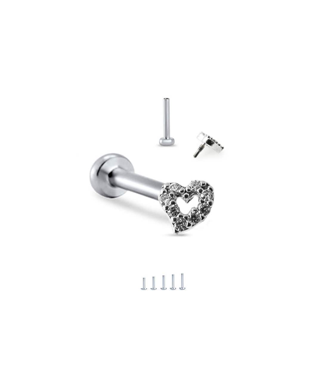 316L Surgical Steel Labret Style Nose Monroe Stud Screw Post Heart ...
