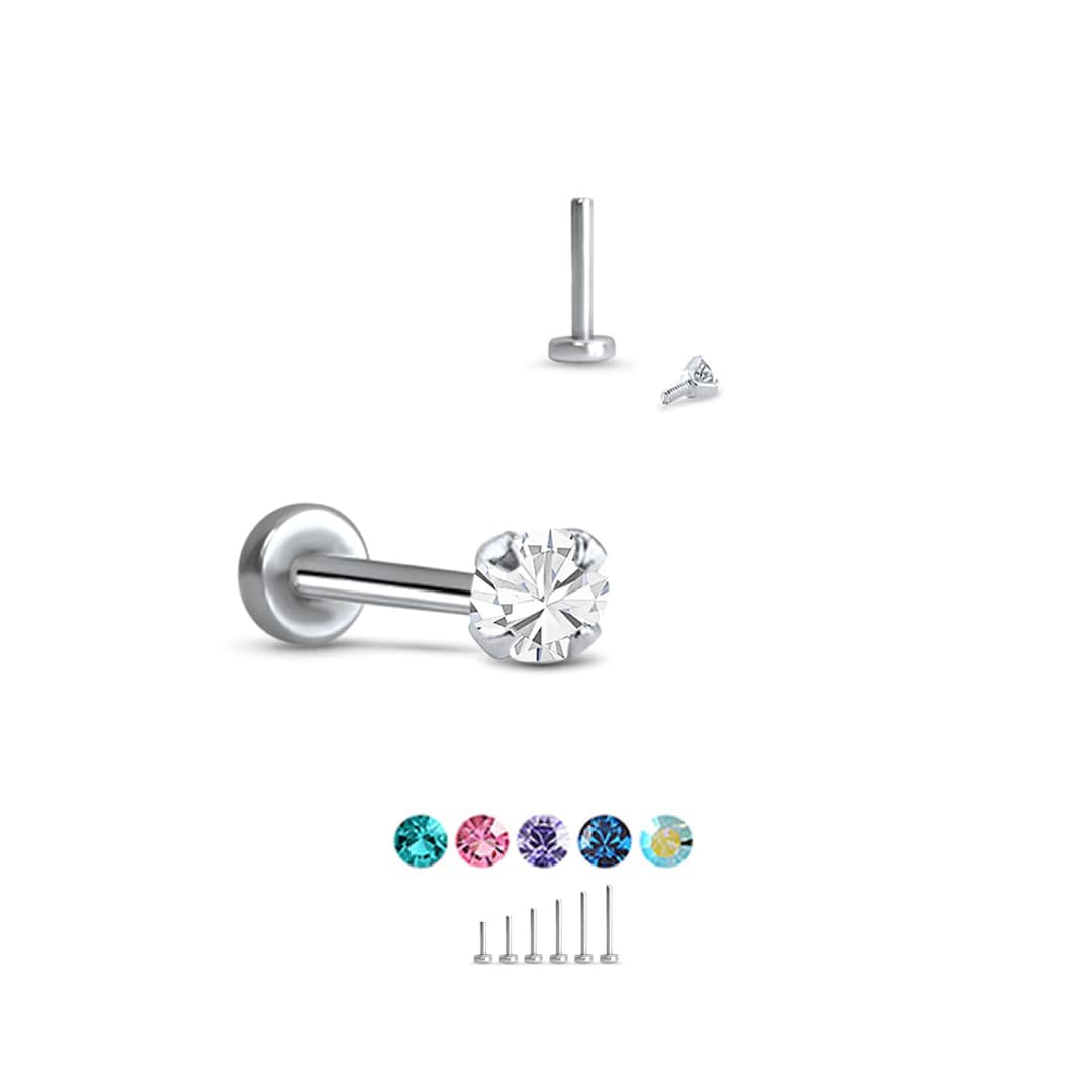 14KT White Gold, Titanium Labret Style Nose Ring Monroe Stud Screw Post ...