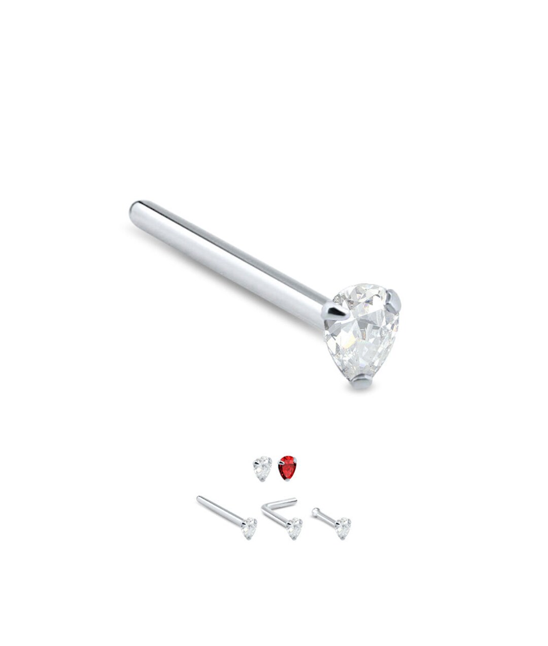 925 Sterling Silver Nose Stud Straight, Lbend, Nose Bone Ring Clear ...