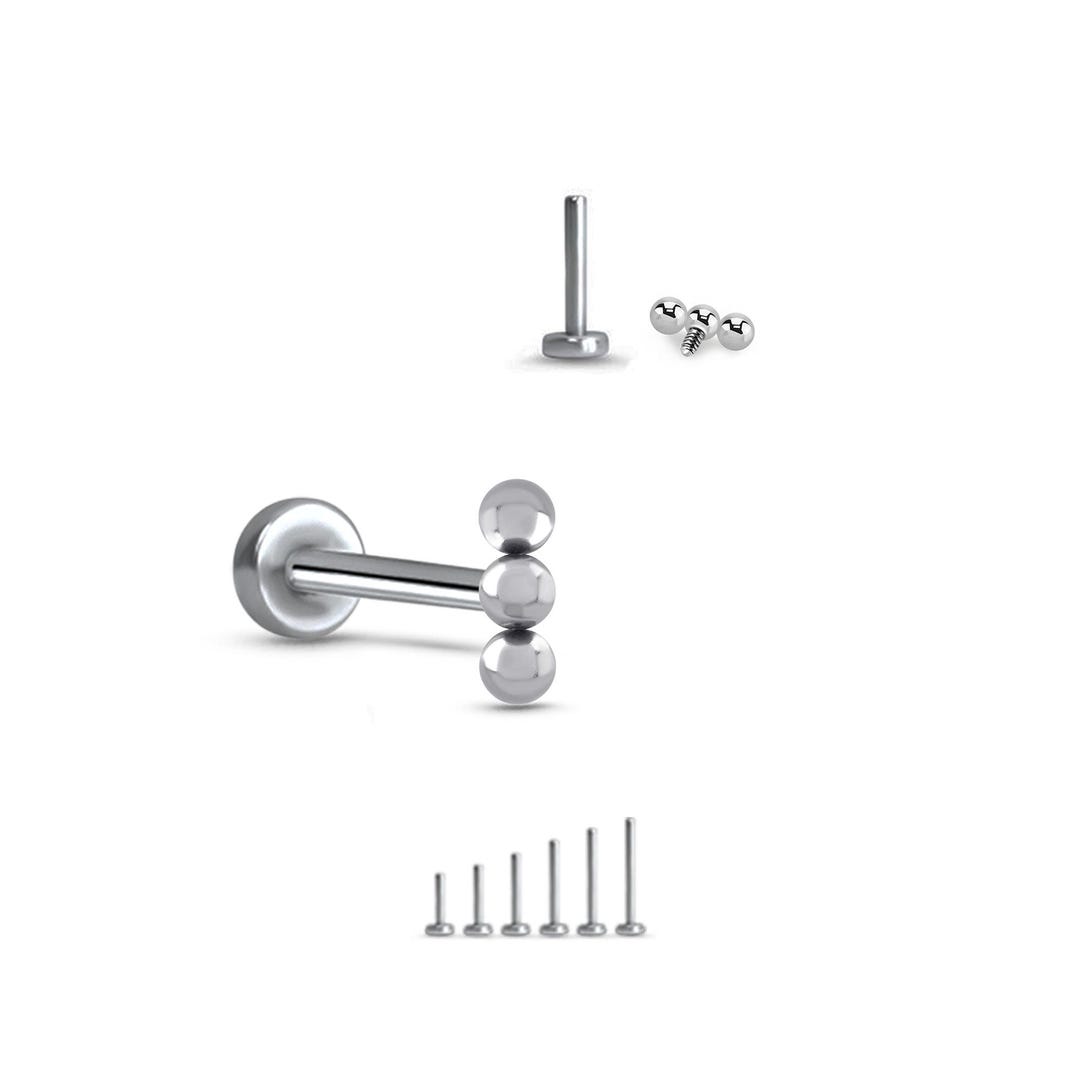 Titanium Labret Style Nose Monroe Stud Screw Post Triple Ball Design ...