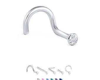 Nose Bone Nose Ring 925 Sterling Silver 2mm Opal Gem 22G. FREE Backing ...