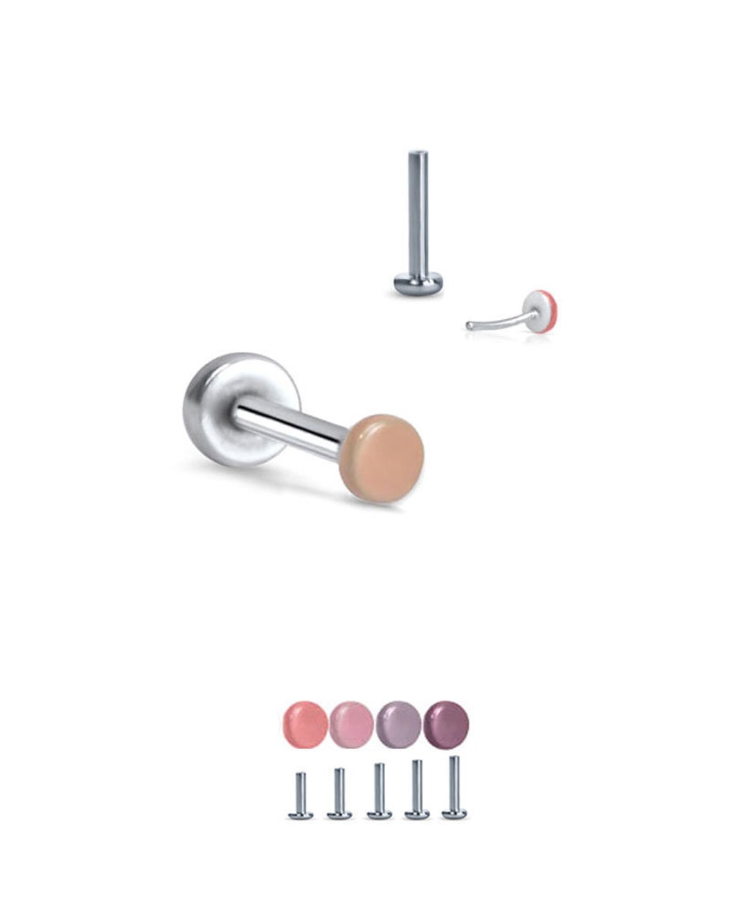 316 Stainless Steel Labret Style Nose Ring Monroe Stud Threadless Push ...