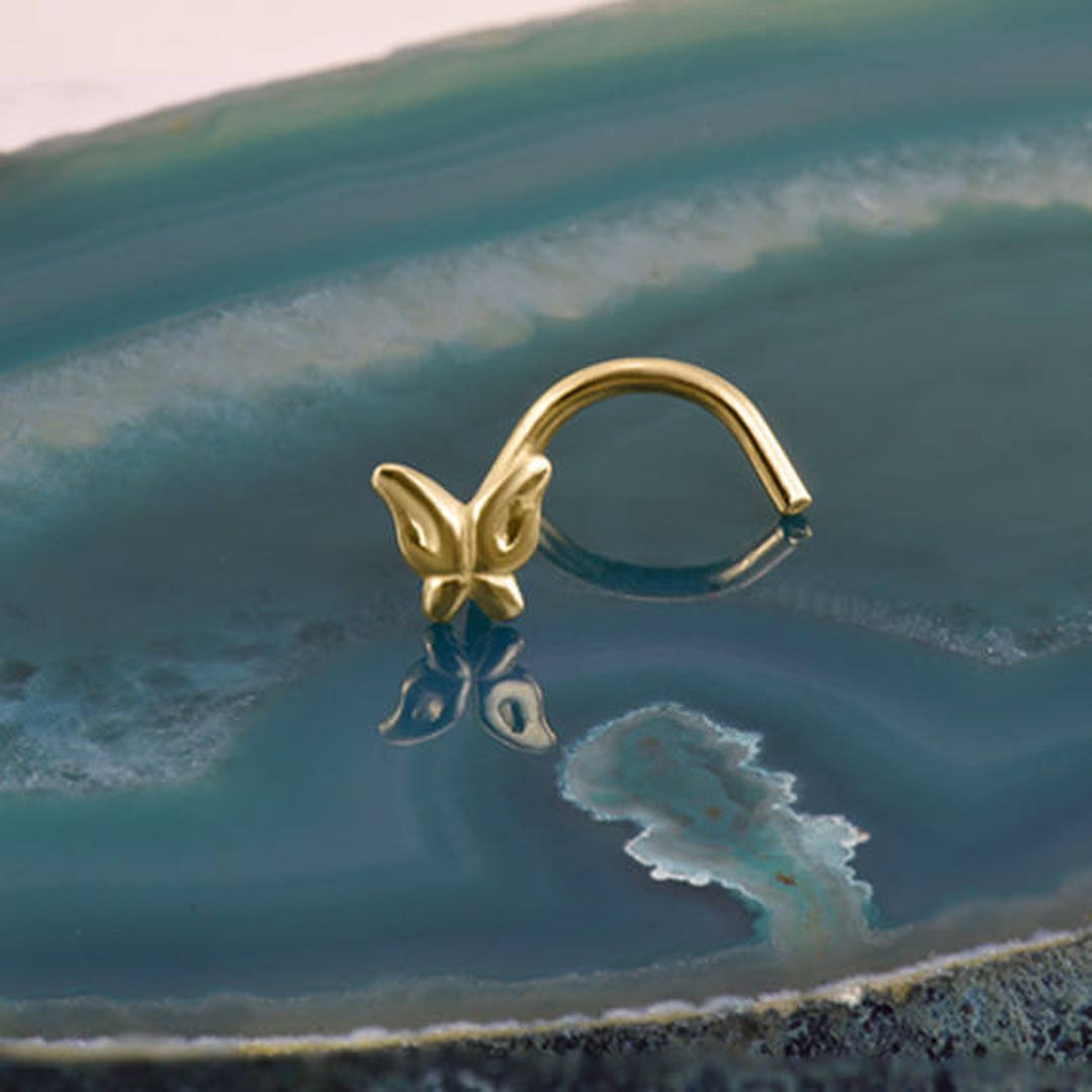 14K Yellow Gold or White Gold Nose Ring, Stud, Screw, L Shape or Nose ...