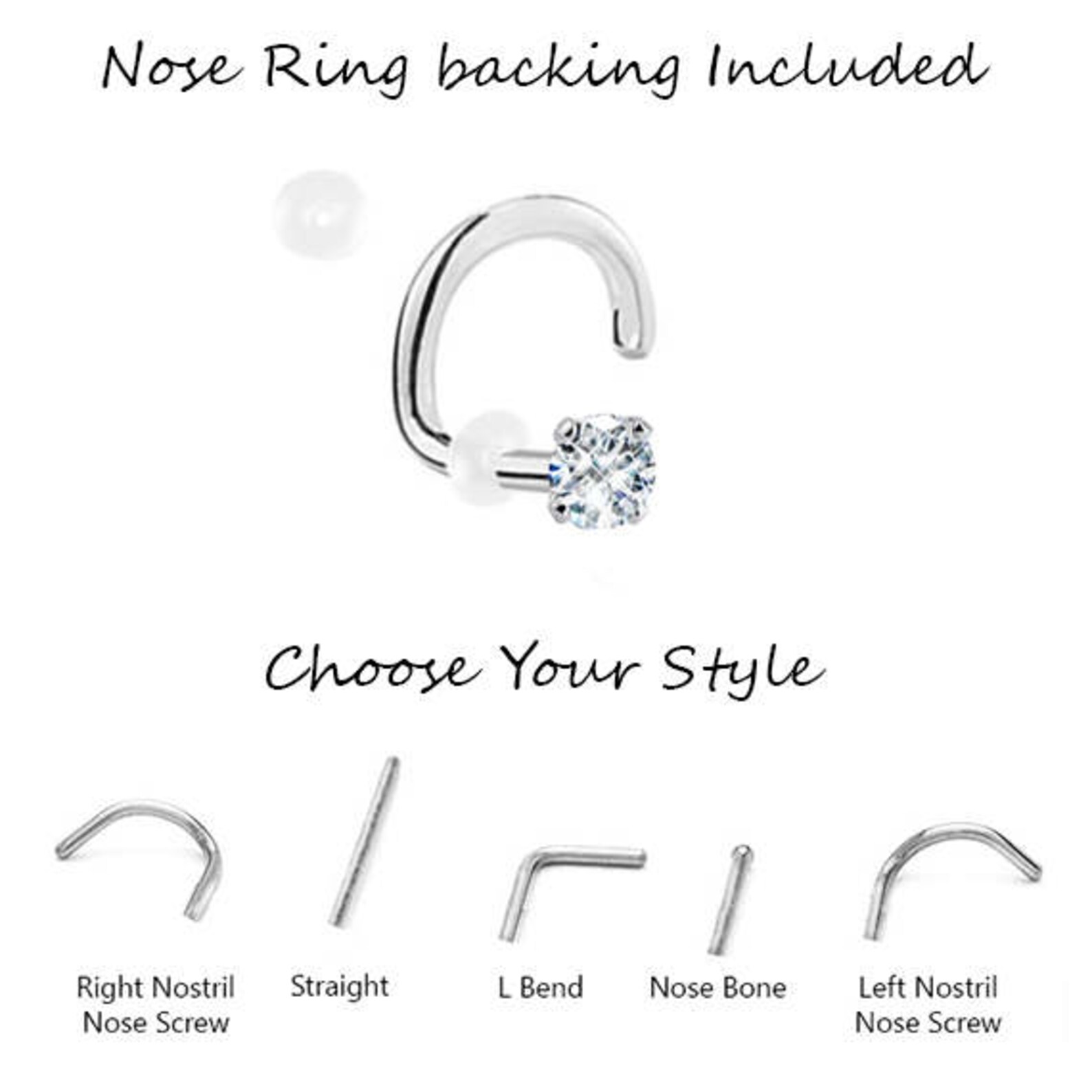 14K, 18K, 24K, Rose, Yellow, or White Gold Nose Ring Screw Stud Bone or ...