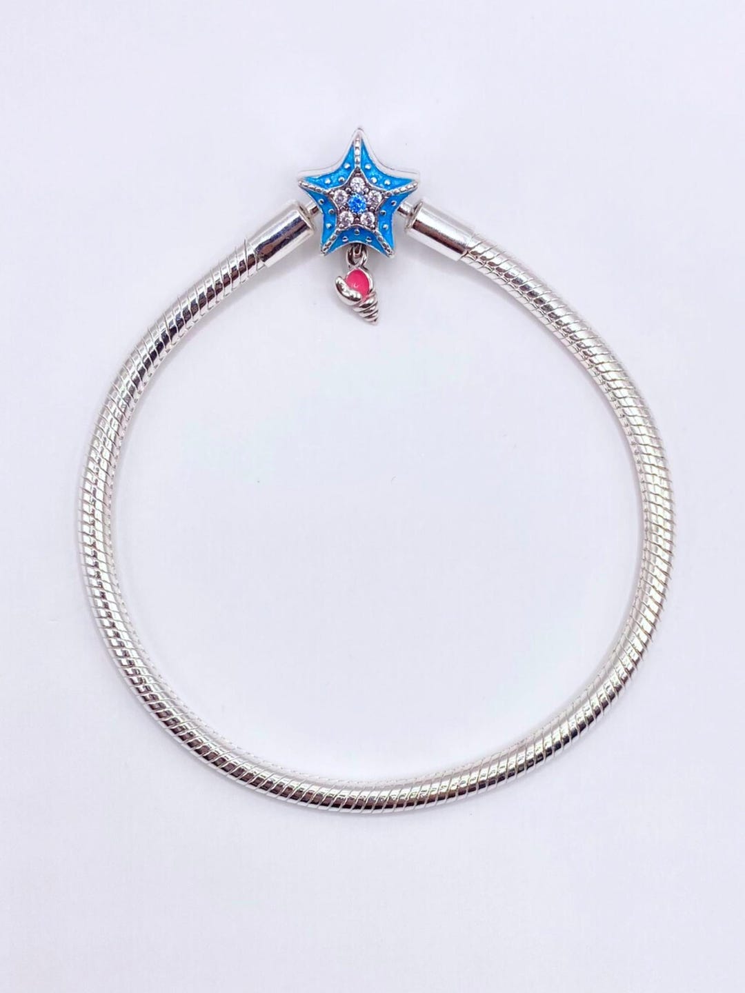 Starfish and Seashell Charm Bracelet, Sterling Silver & Zircon Charm ...