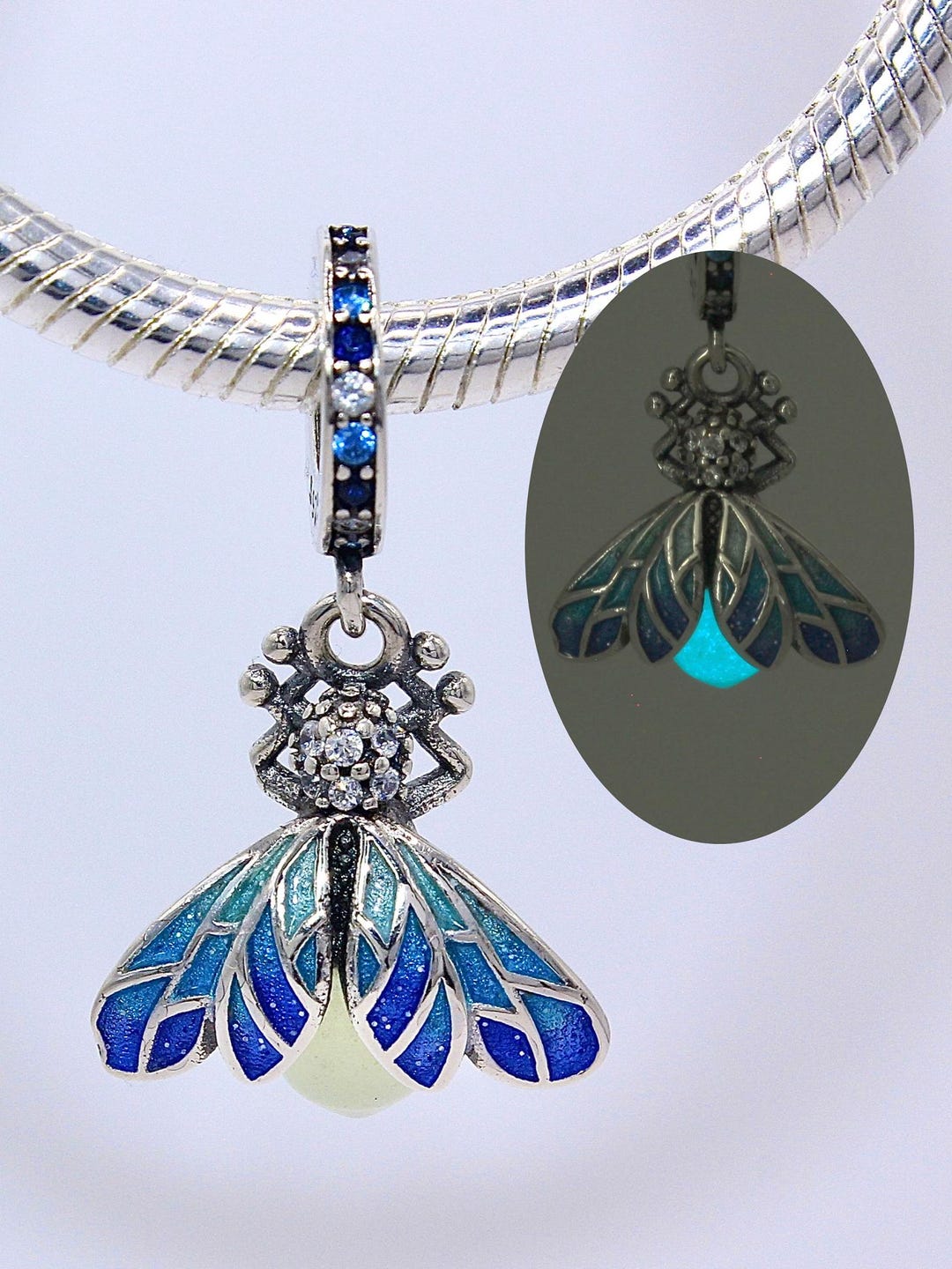 Glow-in-the-dark Firefly Charm/pendant in Sterling Silver & Zirconia ...