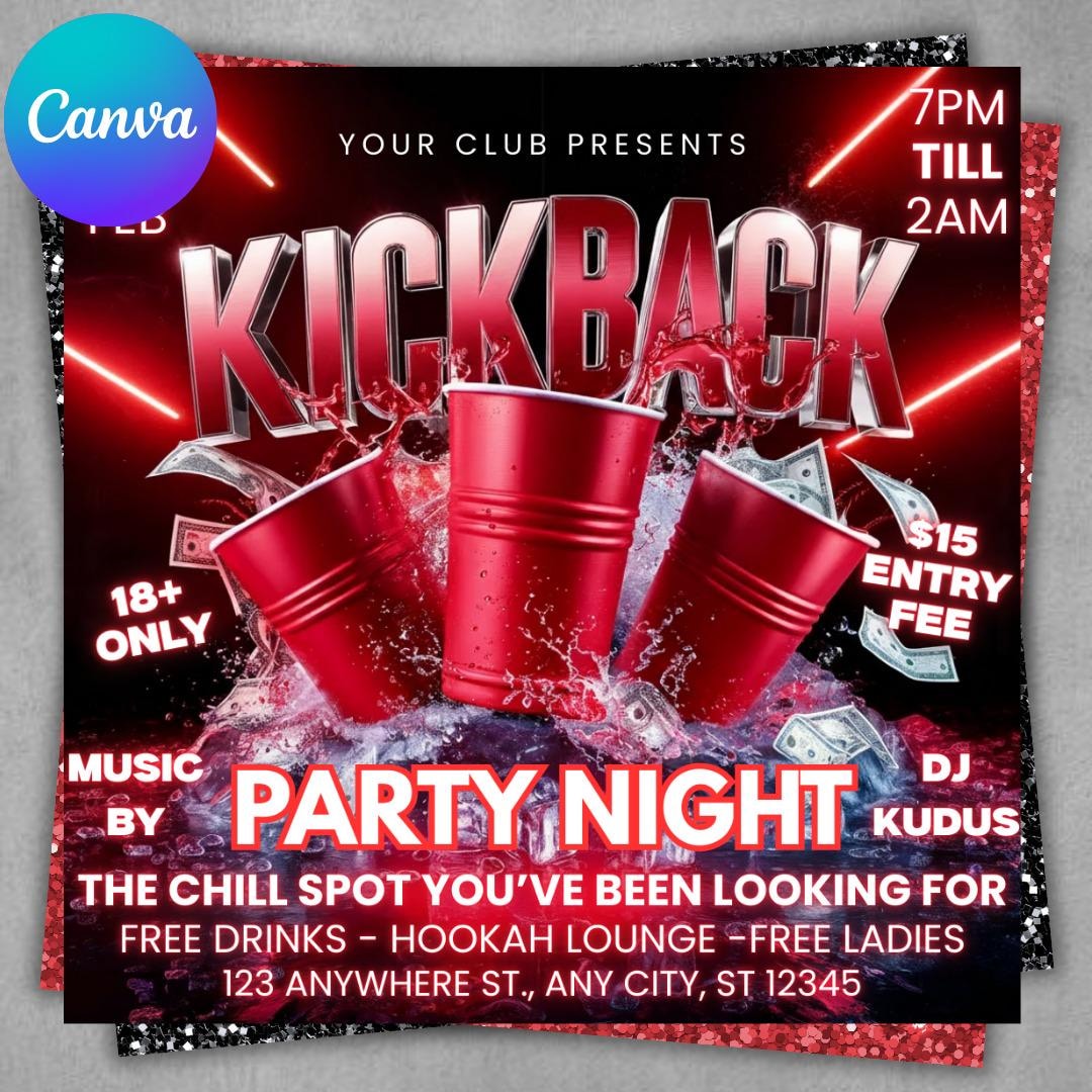 Kickback Party Flyer, Editable Kickback Club Flyer, Club DJ Party ...