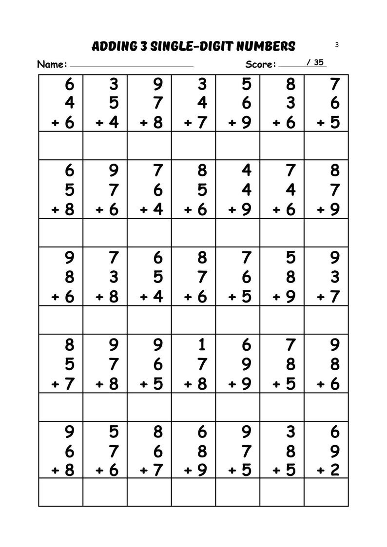 Addition Worksheet – Adding 3 Single-digit Numbers | Printable Math ...