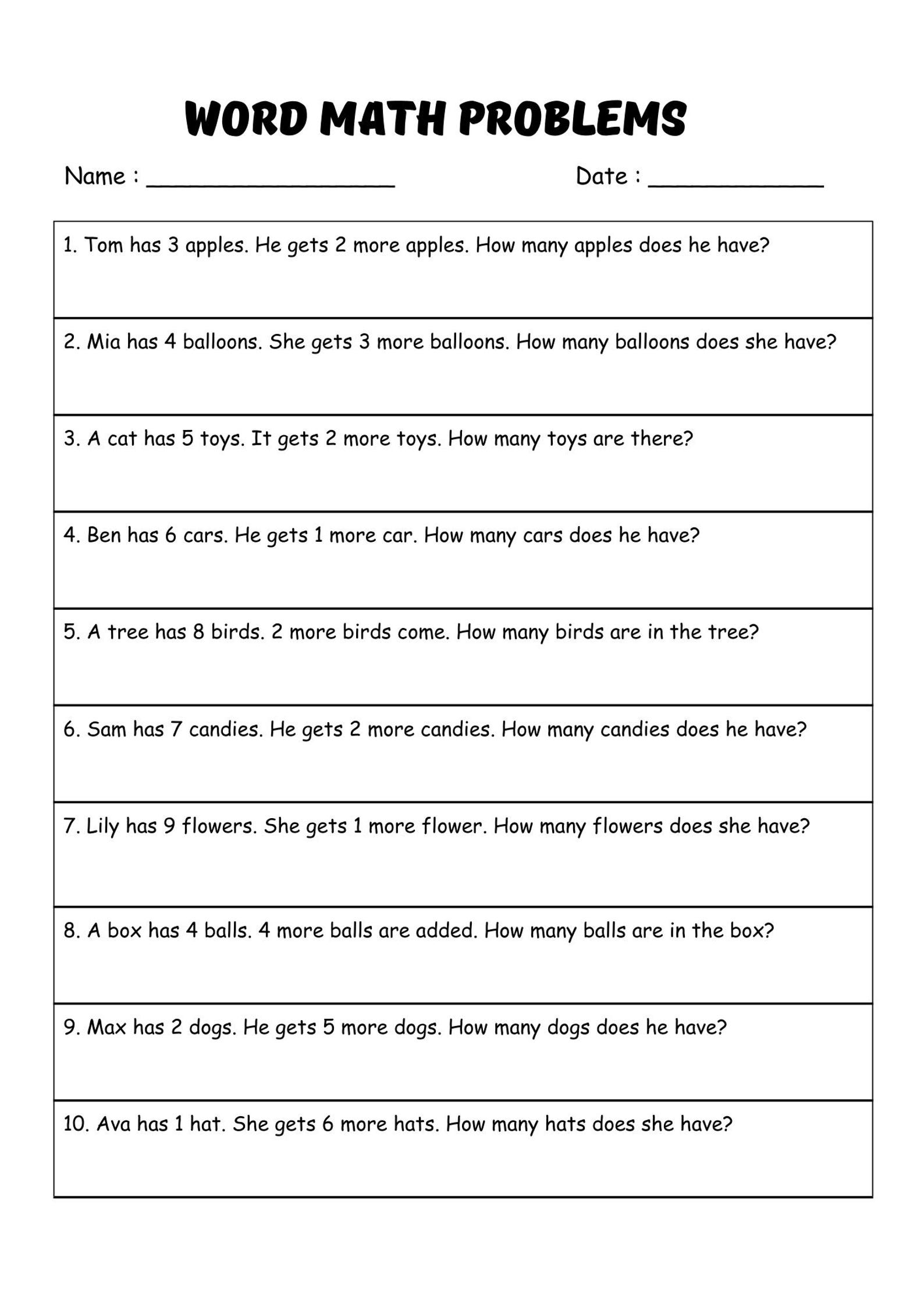 Kindergarten 1st Grade Math Word Problems | Addition Subtraction ...