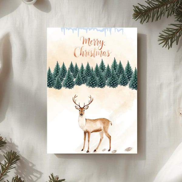 Deer Christmas Card - Etsy
