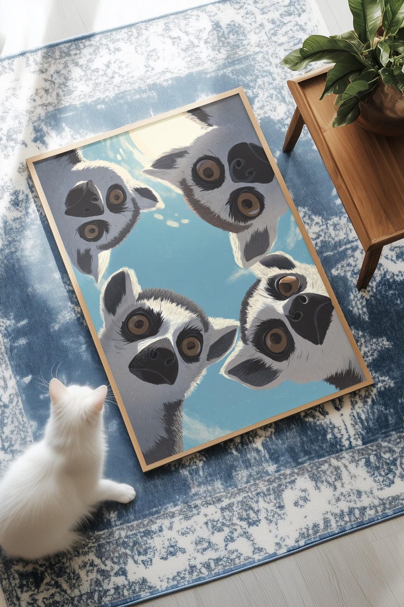 Lemur Wall Art Funny Curious Lemurs Print Exotic Animal Poster Safari ...