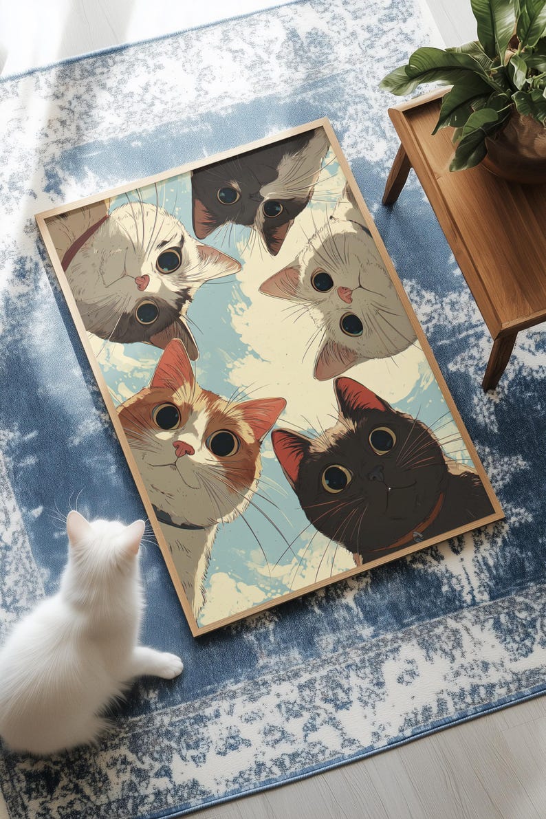 Funny Cat Wall Art Curious Cats Print Cute Animal Poster for Bedroom ...