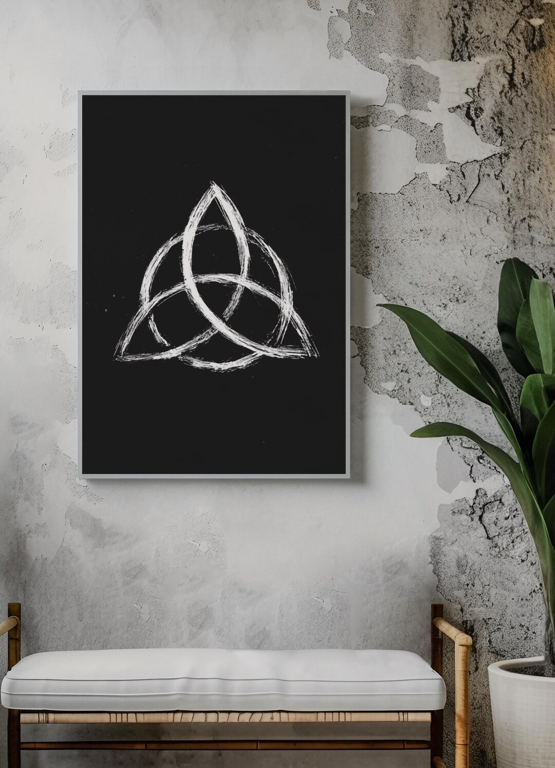 Triquetra Occult Wall Art, Witchy Trinity Symbol on Black Background - Etsy