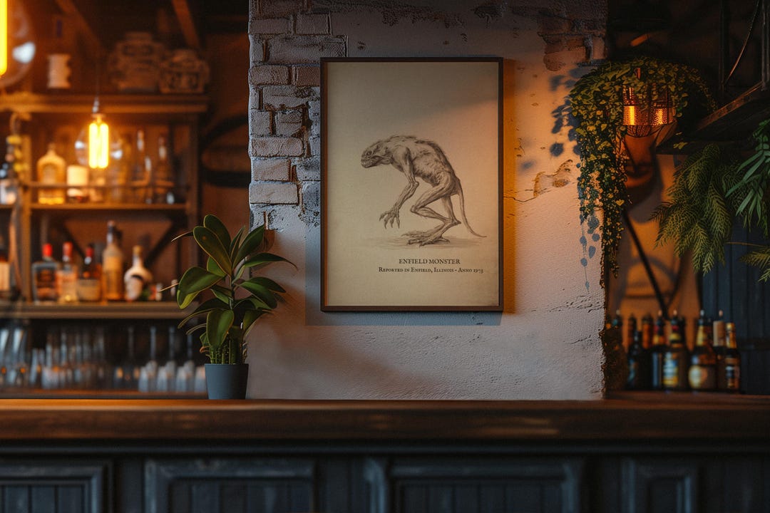 Enfield Monster Vintage Illustration, Antique Cryptid Wall Art ...