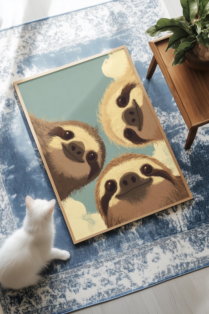 Sloth Wall Art Funny Curious Sloths Print Cute Animal Poster Relaxing ...