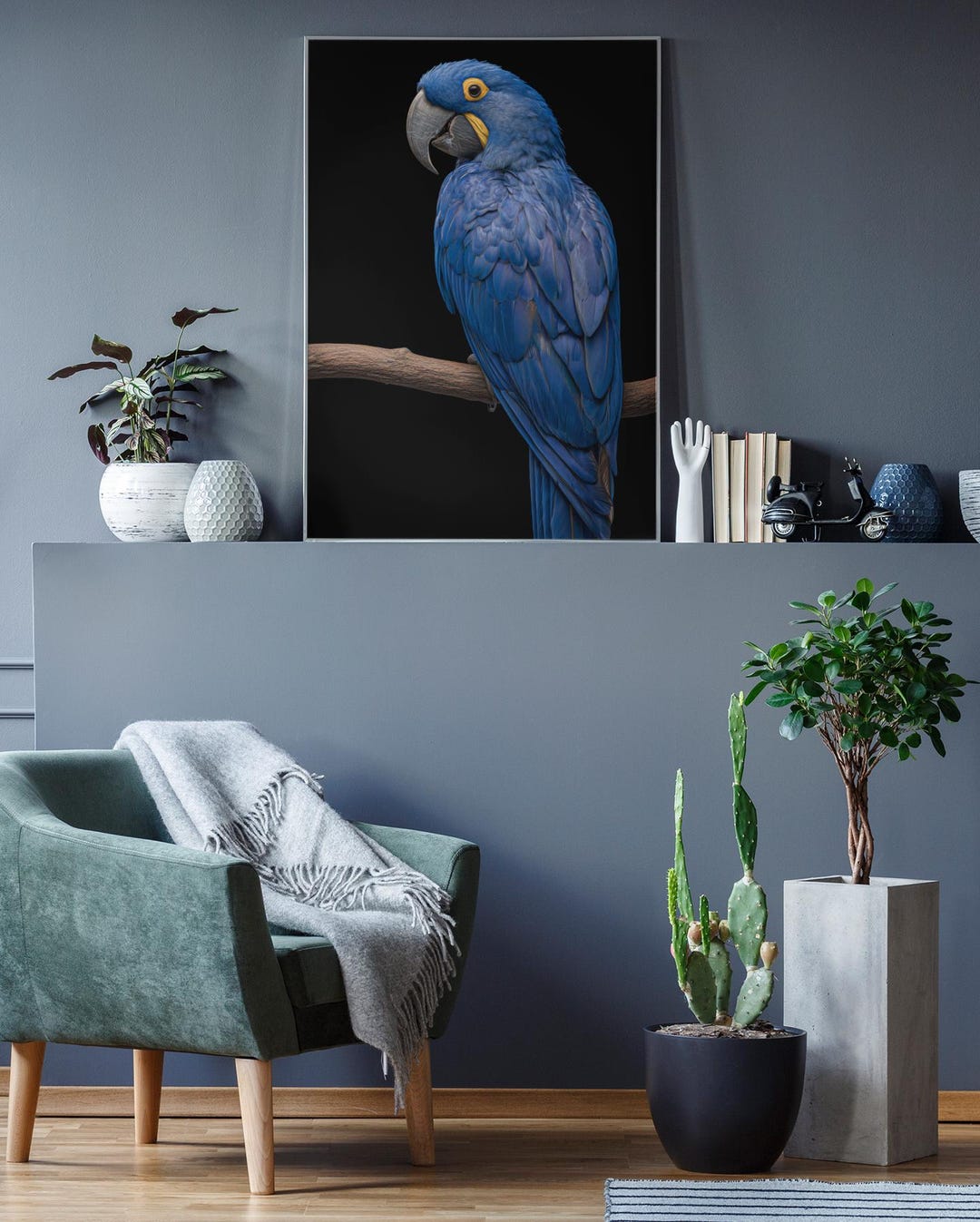 Hyacinth Macaw Wall Art, Blue Parrot Print, Exotic Bird Poster ...