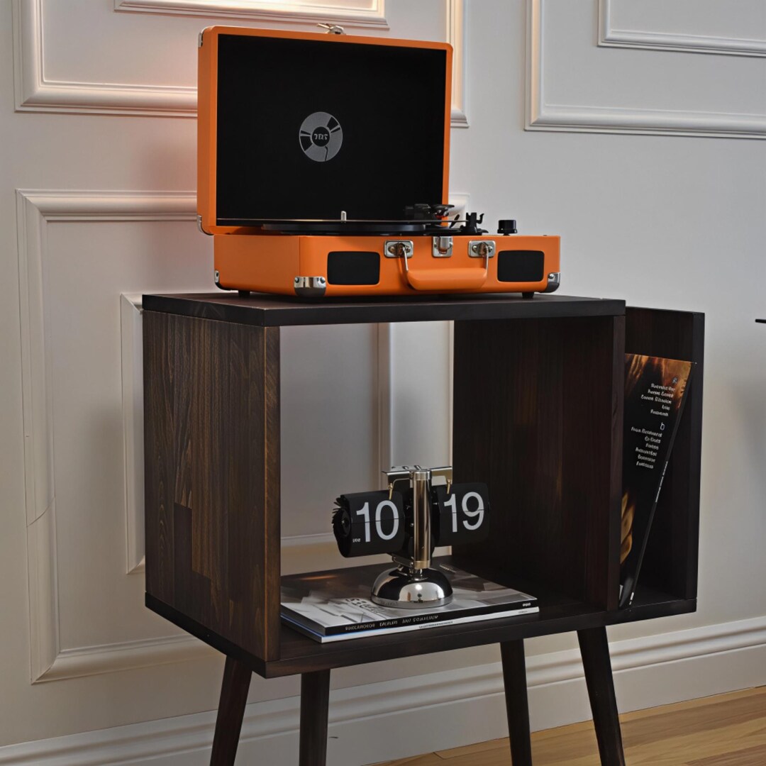 Handmade Beech Wood Record Player Stand – Mid Century Vinyl Storage ...