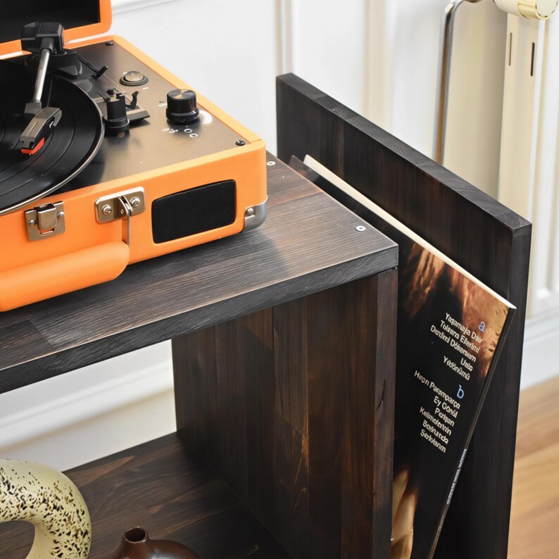 Handmade Beech Wood Record Player Stand – Mid Century Vinyl Storage ...