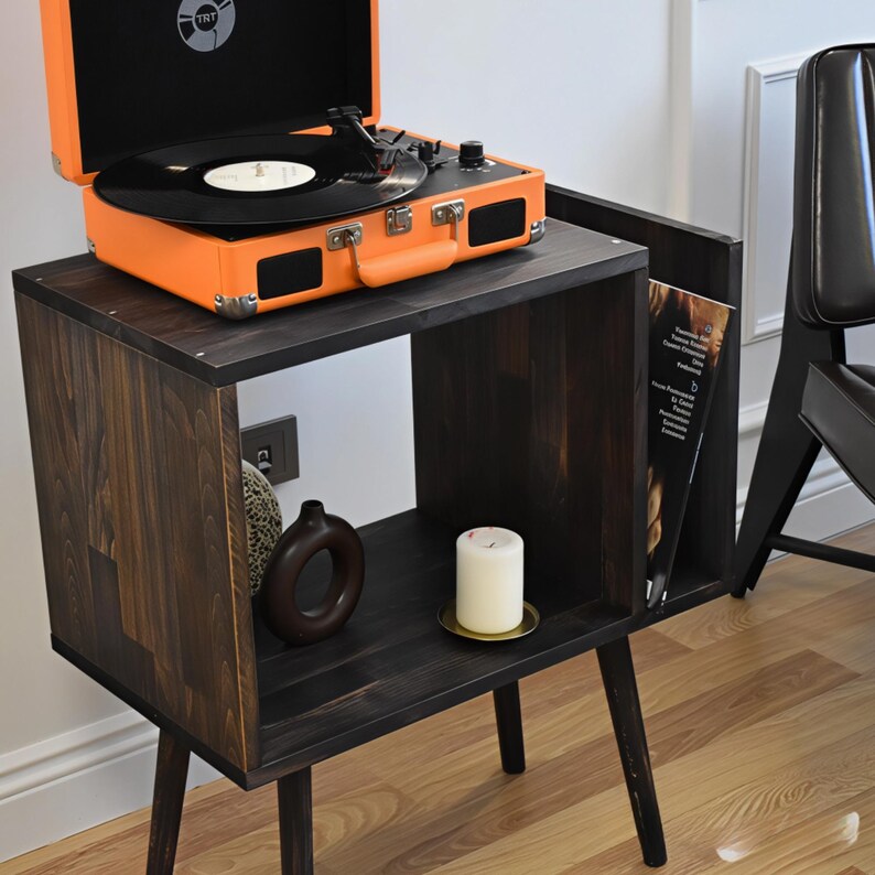 Handmade Beech Wood Record Player Stand – Mid Century Vinyl Storage ...