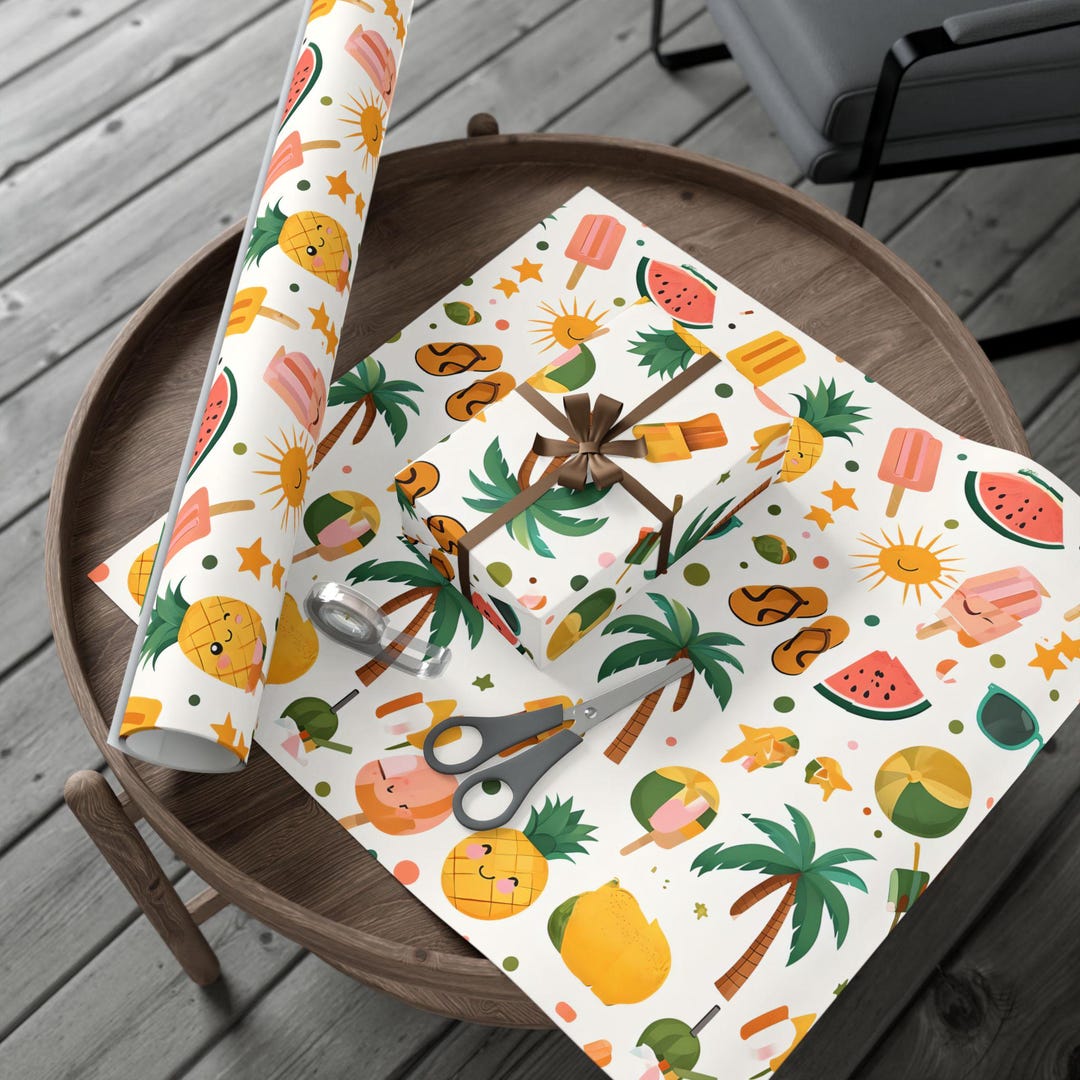 Tropical Pineapple Popsicle Gift Wrap | Summer Party Paper - Etsy