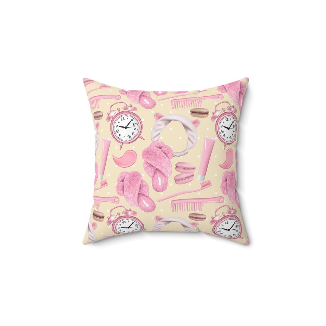 Cozy Morning Routine Pillow | Slippers, Alarm Clock, Comb Pattern - Etsy