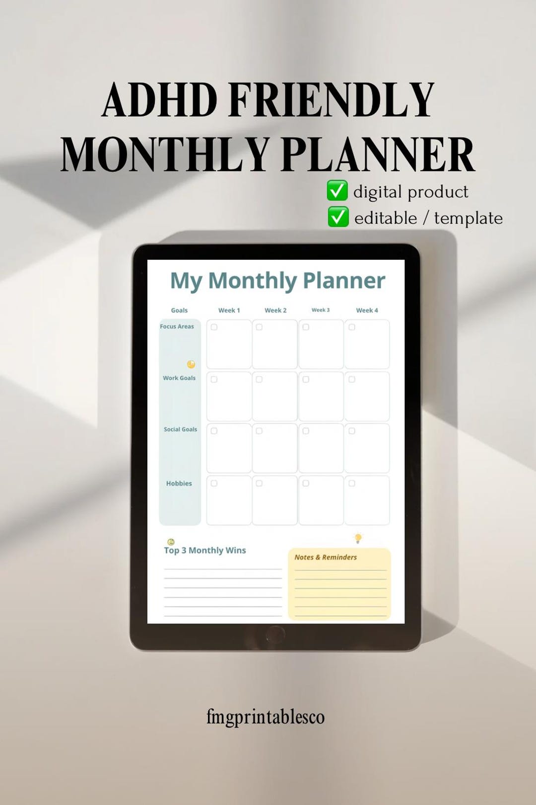 ADHD Friendly Monthly Planner | Simple & Editable Digital Planner ...
