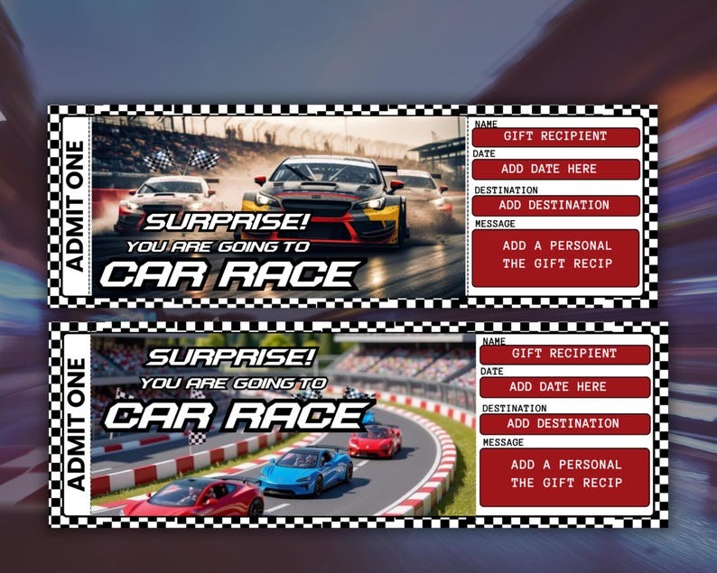 Racing Car Ticket Template, Printable Race Car Party, Racing Theme ...