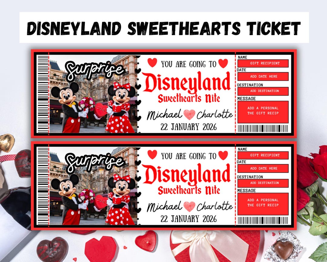 Disneyland Sweethearts Ticket, Romantic Vacation Gift, Sweethearts ...