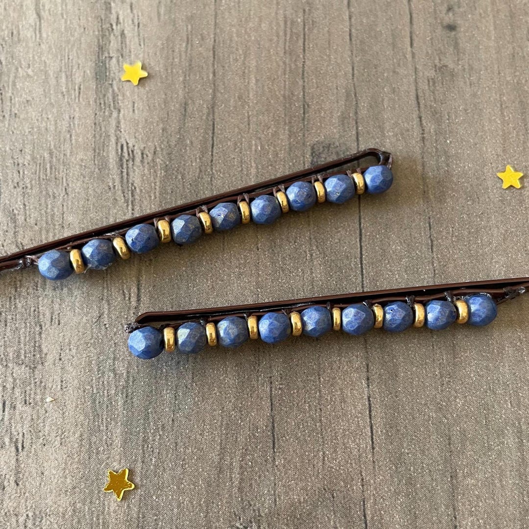 Denim Blue Bobby Pins | Beaded Hair Accessory - Etsy