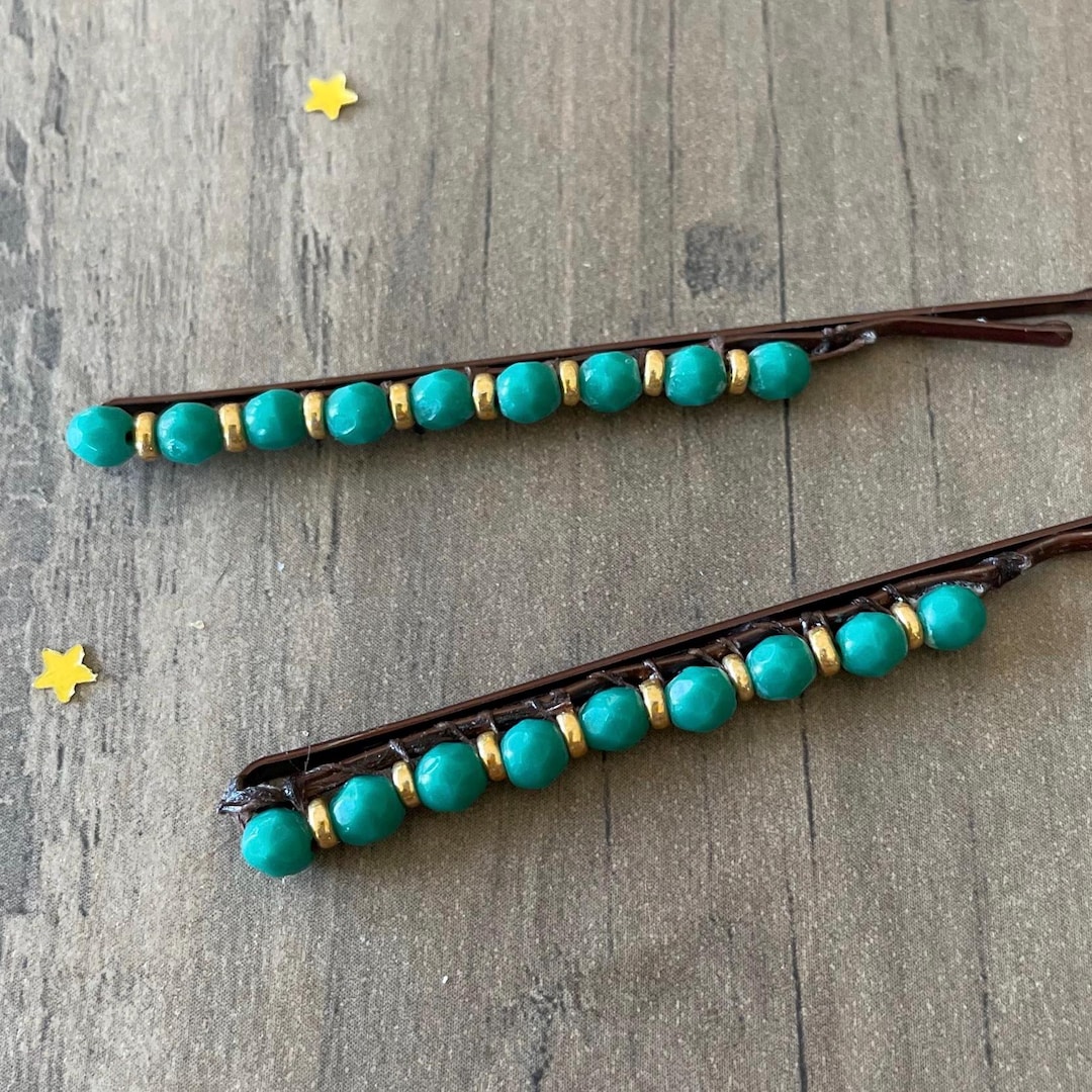 Teal Blue Bobby Pins | Beaded Hair Accessory - Etsy
