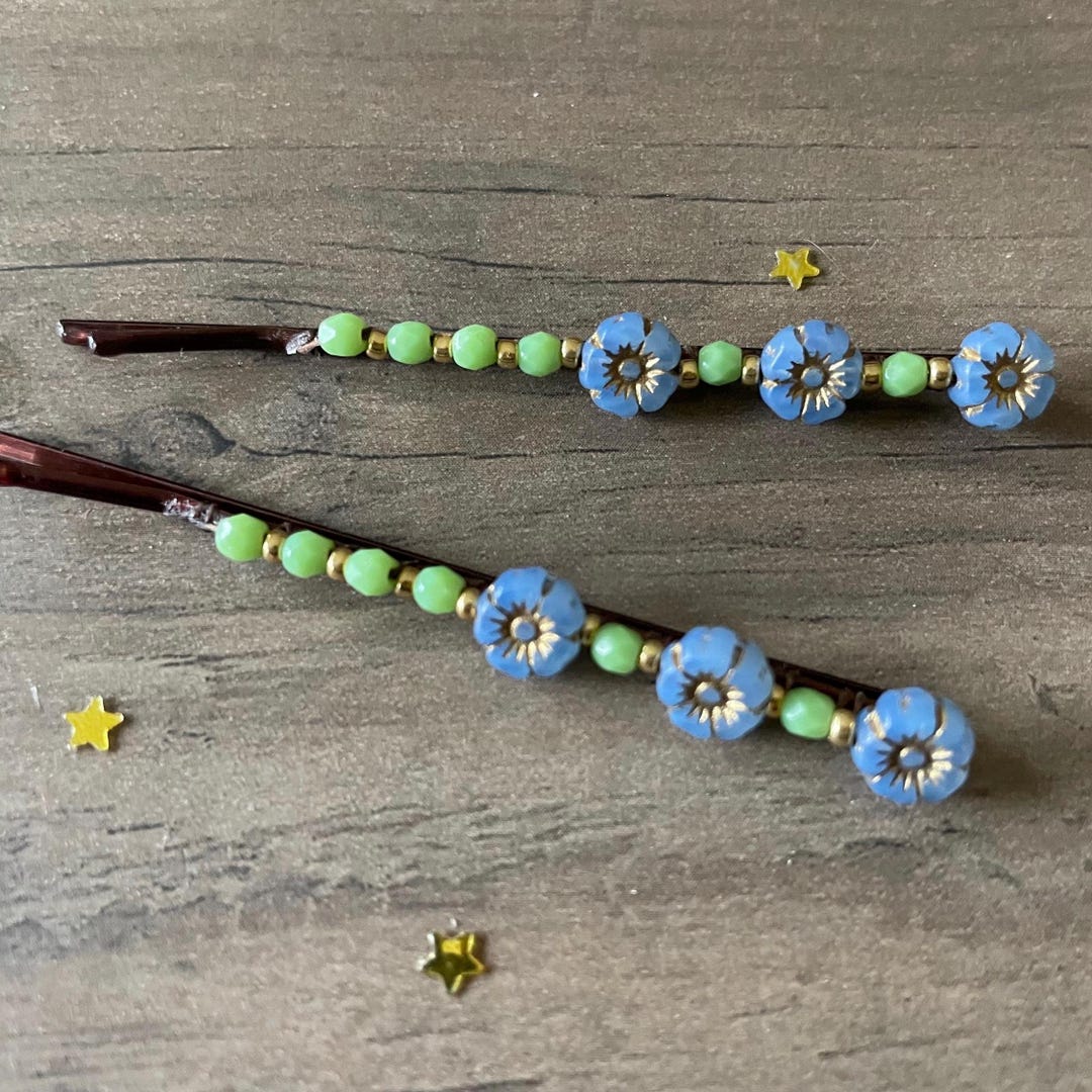 Blue Flowers Bobby Pins | Beaded Hair Accessory - Etsy