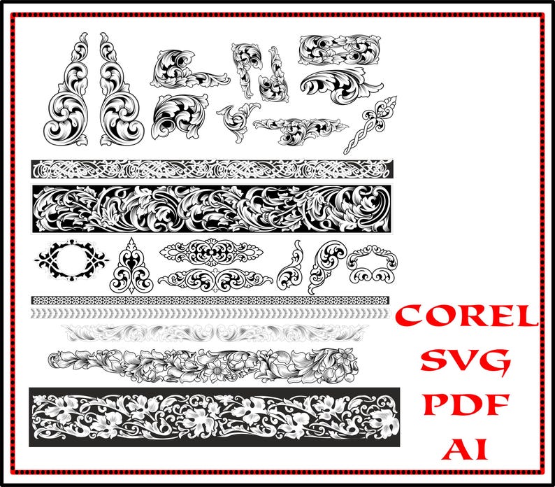 Scroll SVG Bundle (dxf, Pdf, Ai) Laser Engraving Leather Pattern Files ...