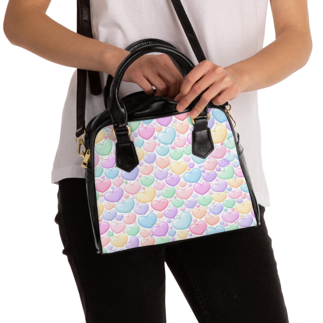 Pastel Candy Rainbow Heart Shoulder Handbag PU Leather Crossbody Purse ...
