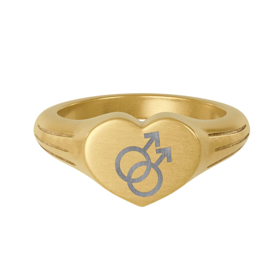 Interlocked Male Symbol Heart Signet Ring Gold Pride Jewelry Gay Love ...
