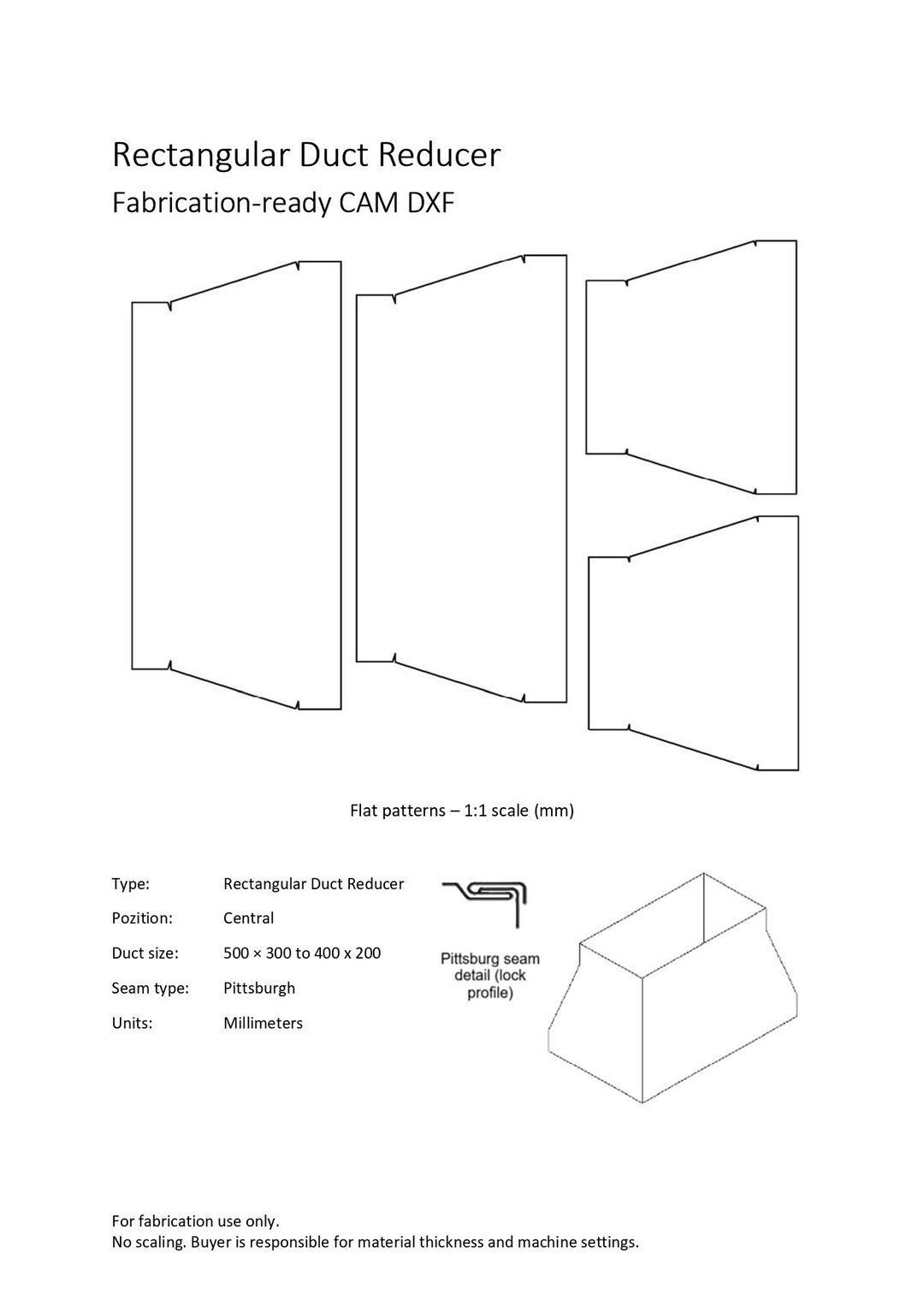 Rectangular Duct Reducer – Pittsburgh Seam – CAM DXF 500x300 to 400x200 ...