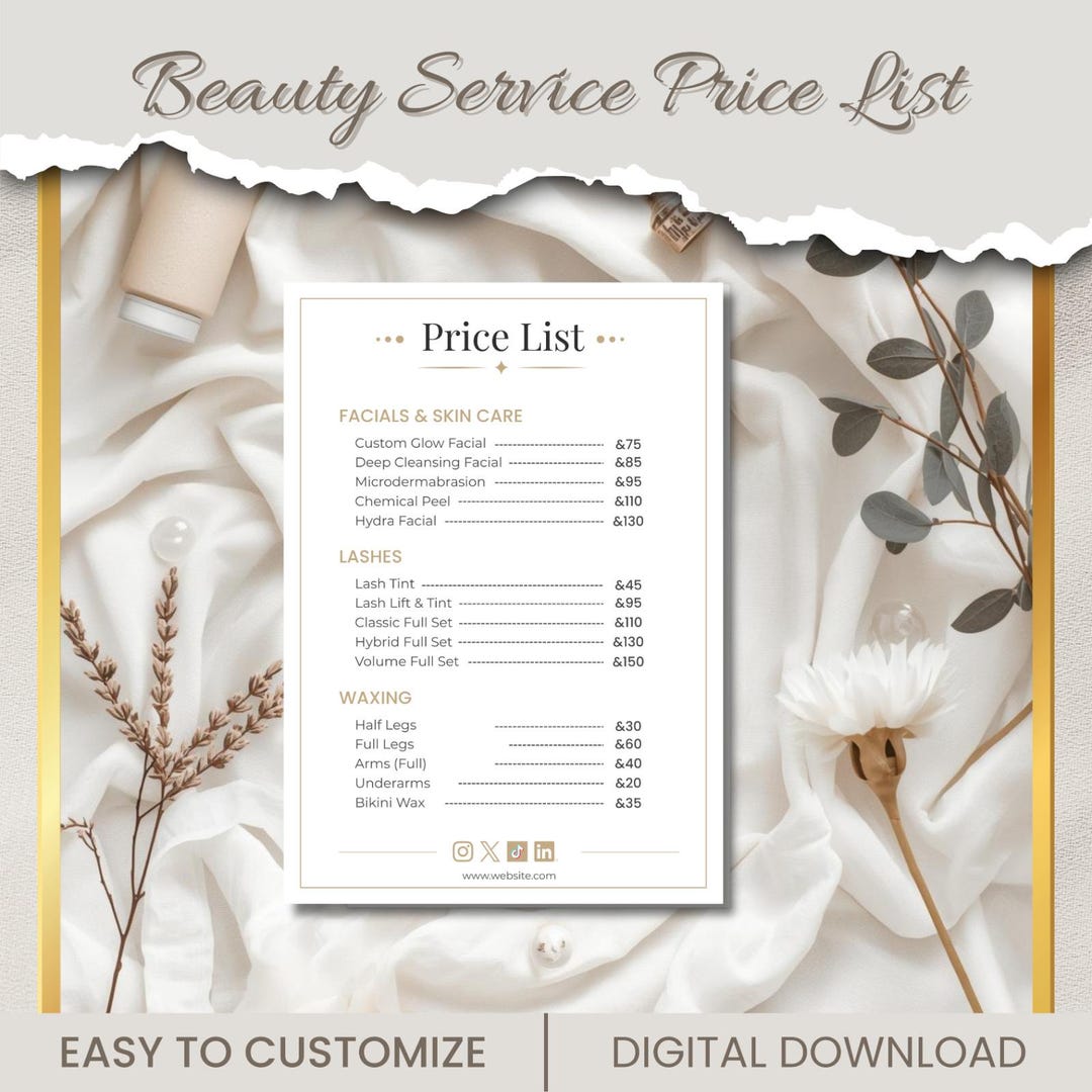 Beauty Service Price List , Editable Canva Template Salon Pricing Menu ...