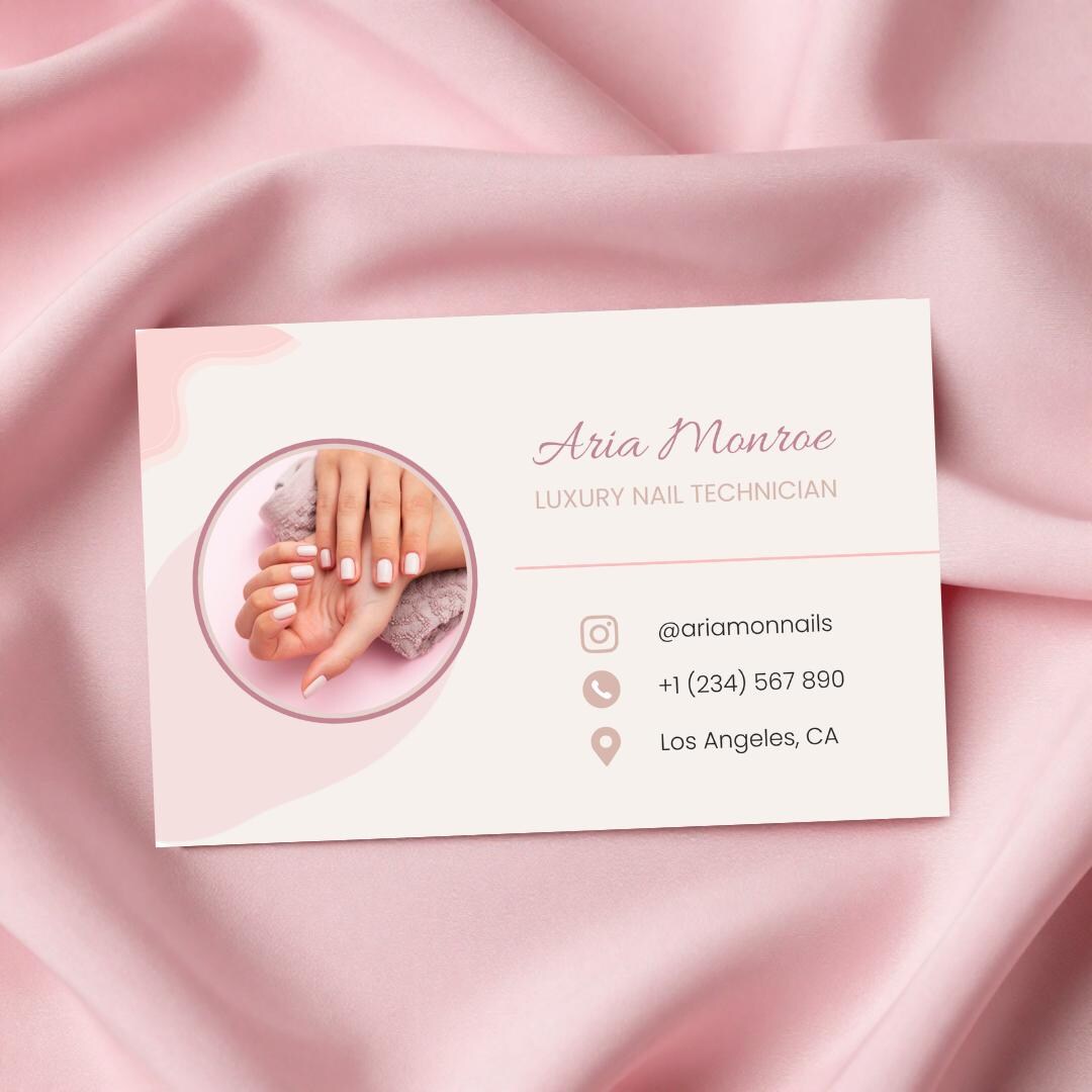 Luxury Nail Tech Business Card Template, Editable Canva QR Design, Pink ...