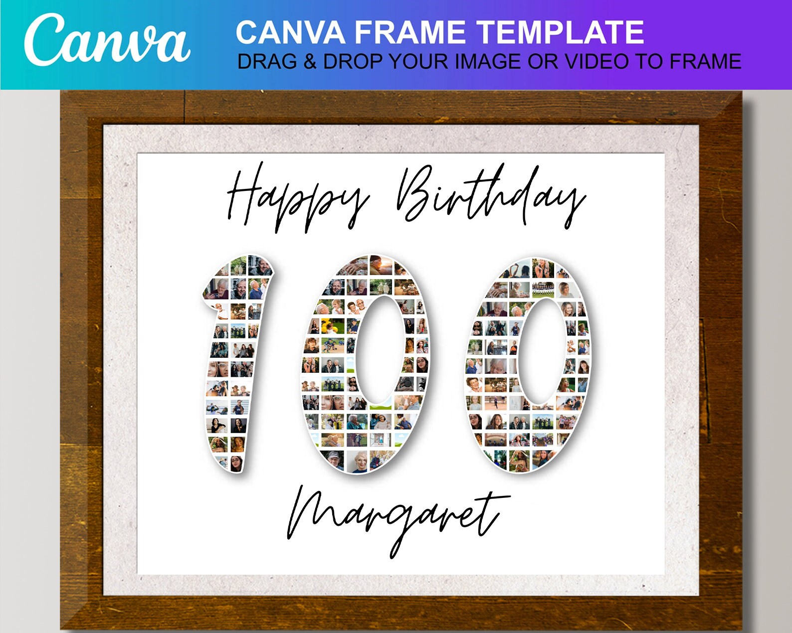100th Birthday Gift 100 Year Old Gift Ideas 100 Number Photo Collage ...