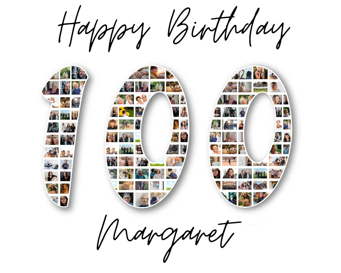 100th Birthday Gift 100 Year Old Gift Ideas 100 Number Photo Collage ...
