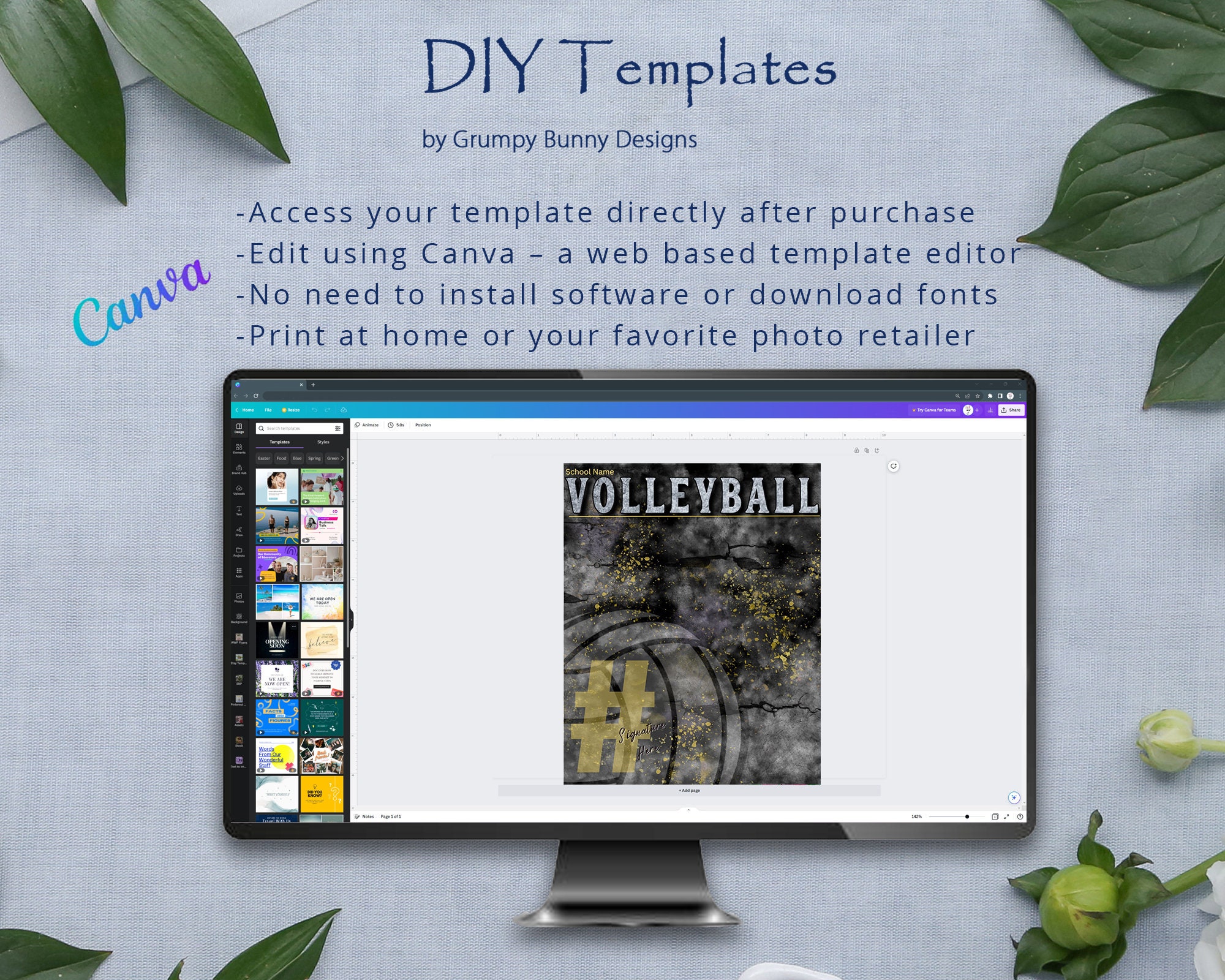 Volleyball Poster Template Sport Gift for Athlete Printable Canva ...