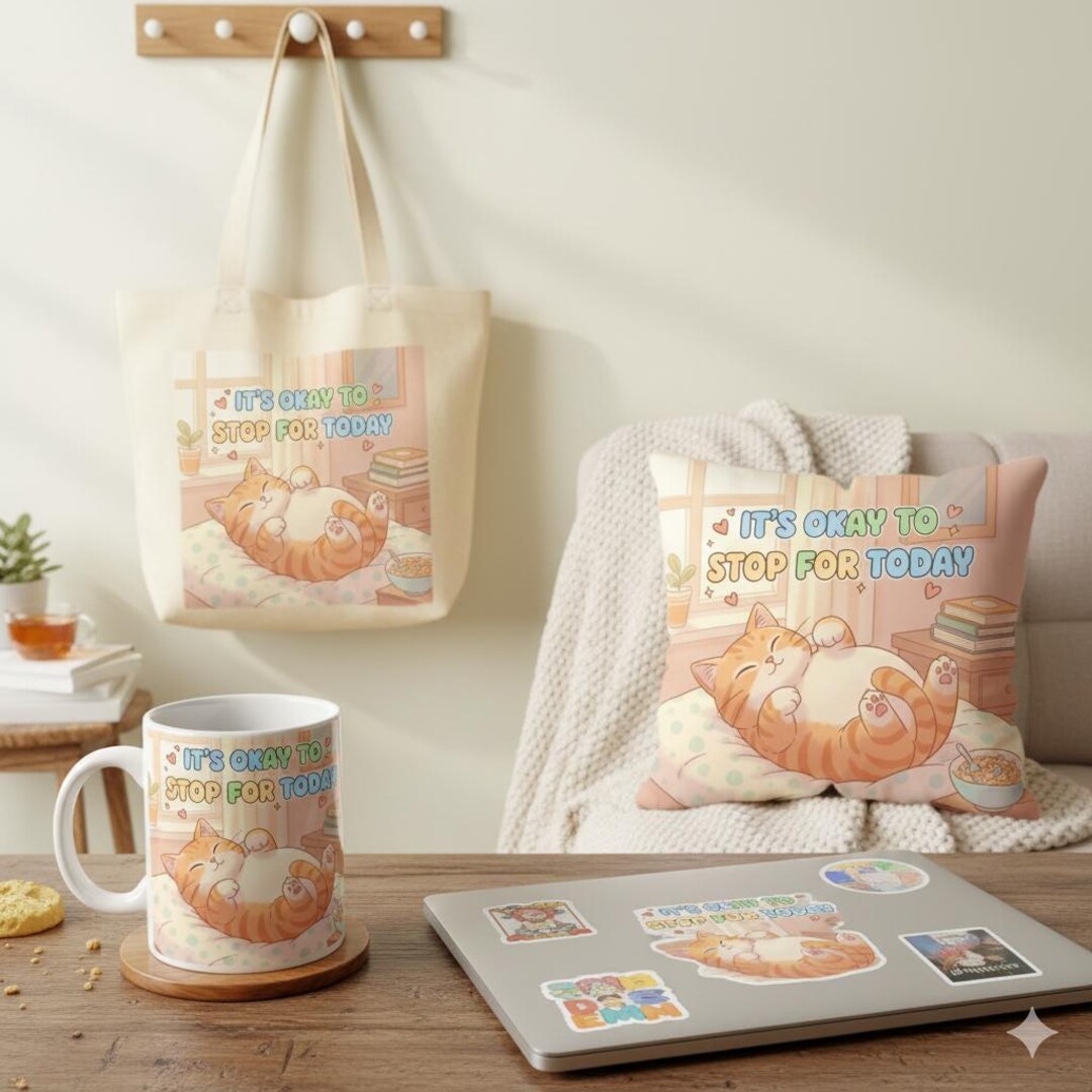 Ginger Cat Mental Health Digital Art Rest Reminder Print for Cozy Room ...