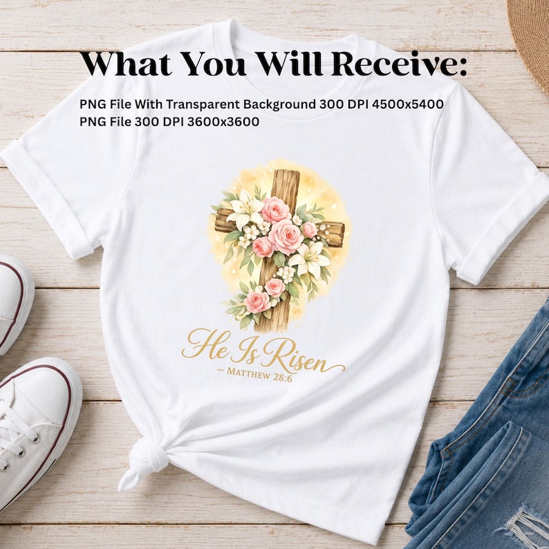 He is Risen Watercolor Cross PNG, Matthew 28:6 Scripture Design ...