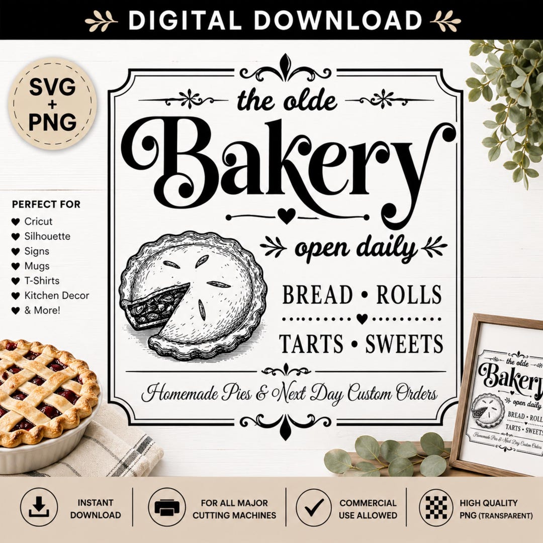Bakery SVG, Farmhouse Kitchen Sign, Cricut File, Rustic Baking PNG ...