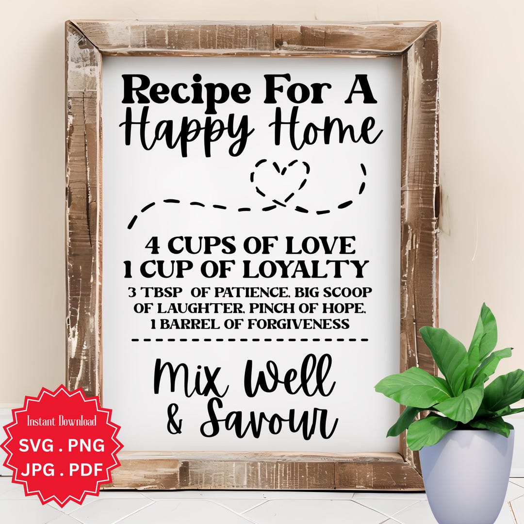 Happy Home Recipe SVG, Whimsical Clipart Graphic, Wood Sign PNG Image ...
