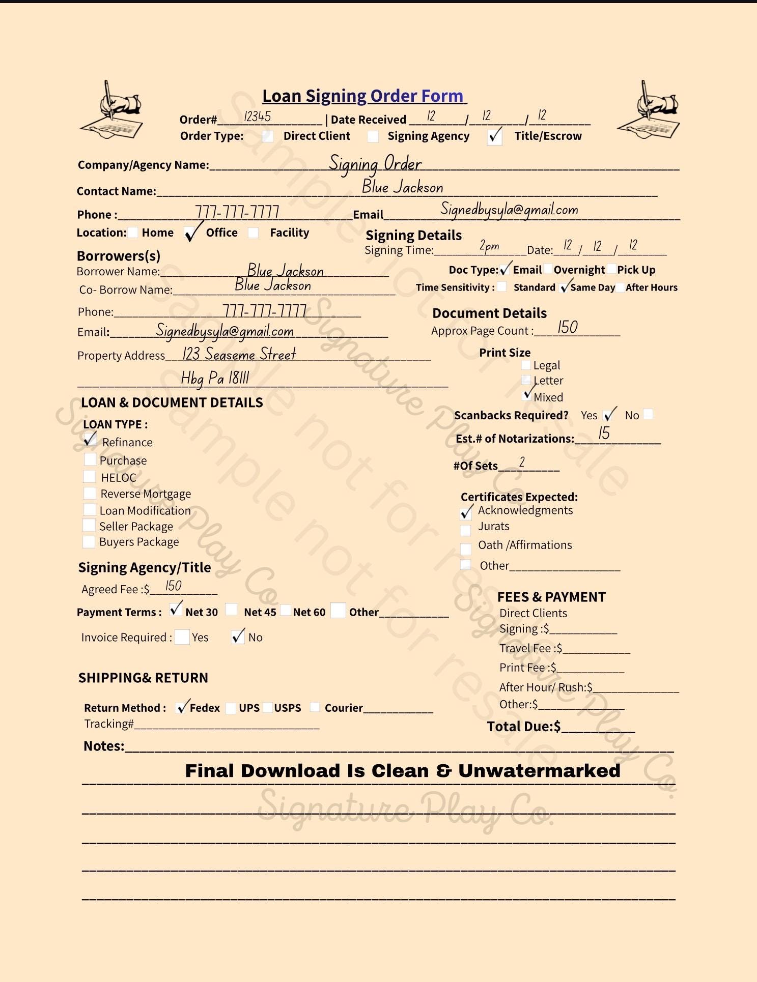 Notary Order Form Bundle — Digital + Printable Templates for Mobile ...