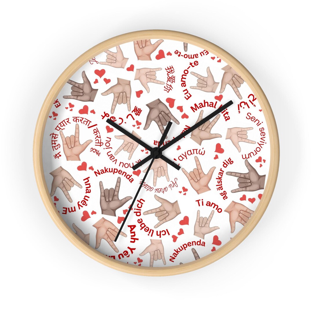I Love You in Sign Language Wall Clock | Multilingual ASL Hands Pattern ...