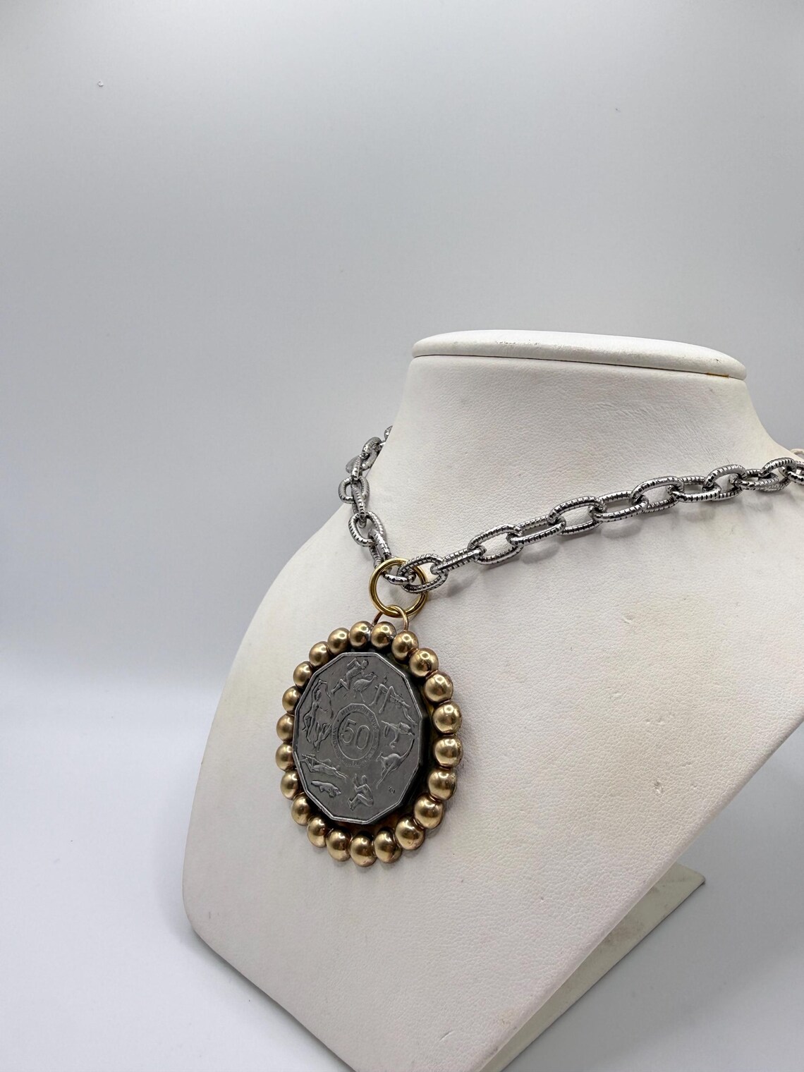 Two-tone Coin Medallion Chain Necklace - Etsy